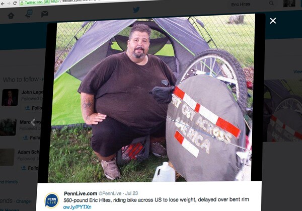560-Pound Man Eric Hites Biking Across Country to Get in Shape, Change ...